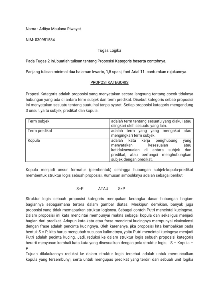 Unsur dan Contoh Proposisi Kategoris | PDF
