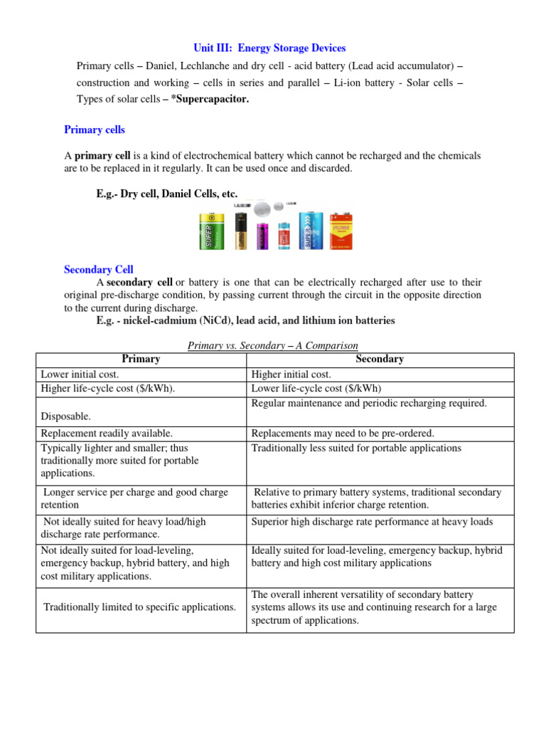 Energy Storage Devices Overview | PDF | Rechargeable Battery | Lithium ...