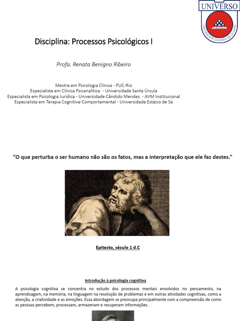 Aula 08-05-2024 - Processos Psicológicos I | PDF | Terapia cognitiva comportamental | Psicologia