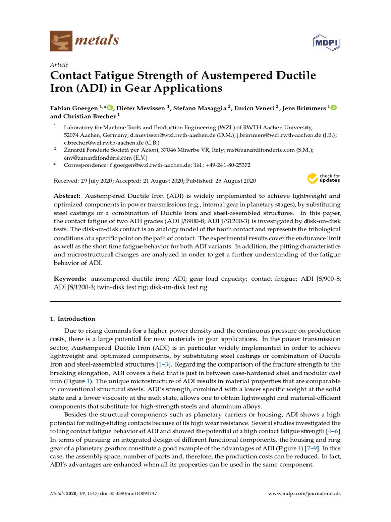 ADI Contact Fatigue in Gears | PDF | Heat Treating | Alloy