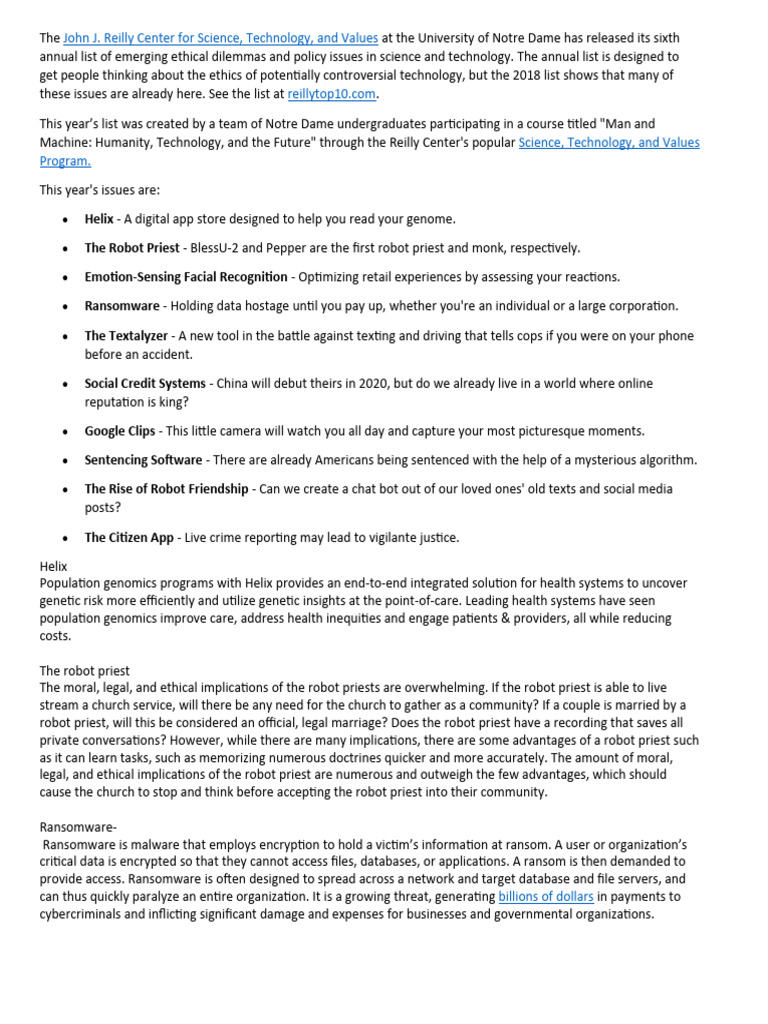 John J. Reilly Center For Science, Technology, and Values | PDF ...