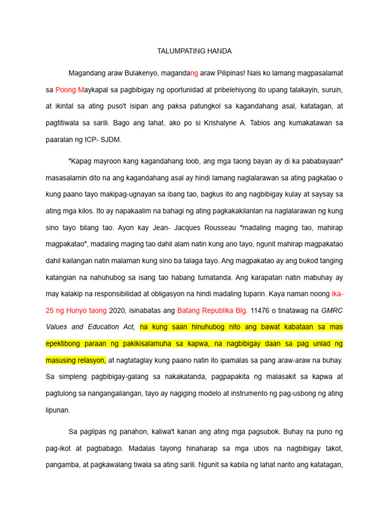 Talumpating Handa | PDF