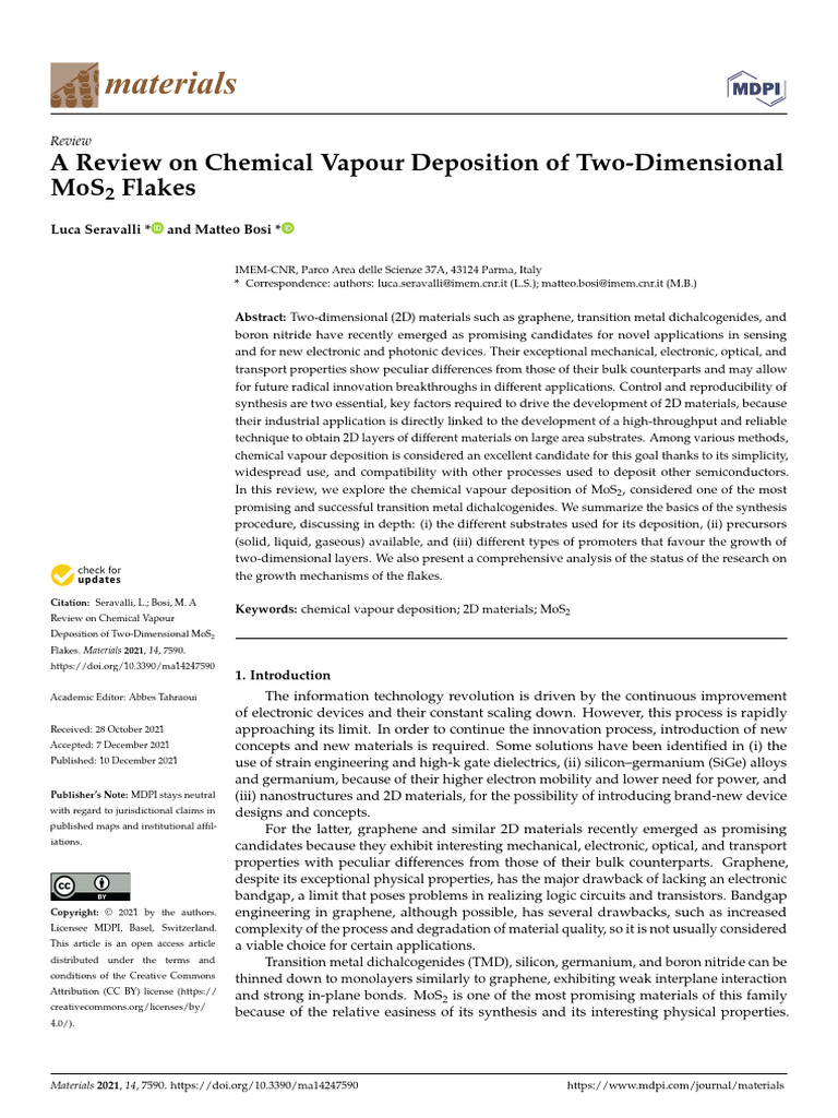 A Review On Chemical Vapour Deposition of Two-Dimensional MoS 2 Flakes | PDF | Chemical Vapor ...