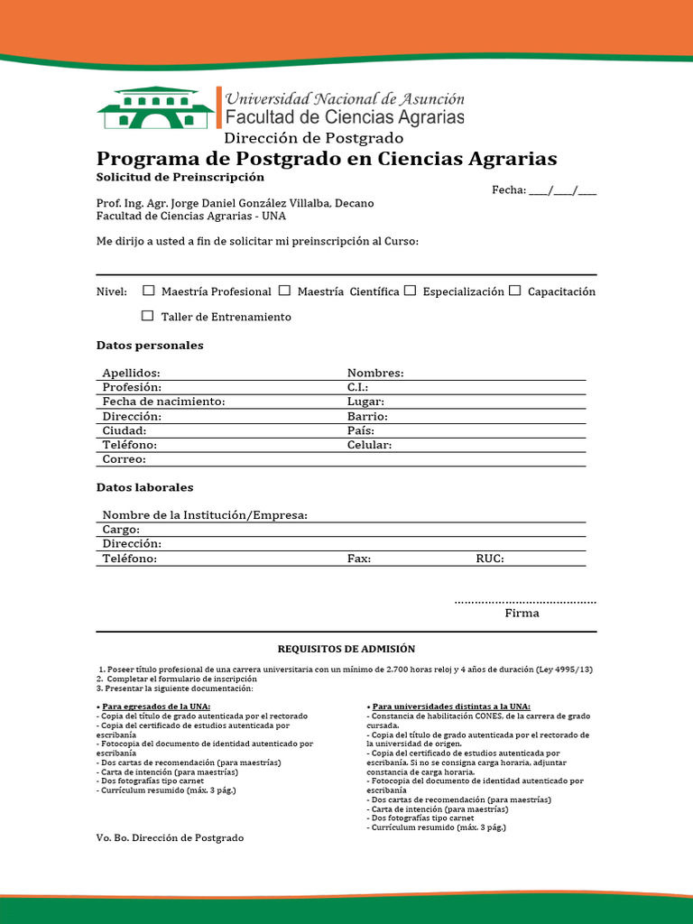 Formulario Pre Inscripcion Postgrado | PDF | Educación más alta | Academia
