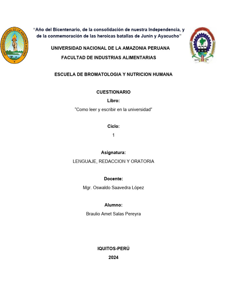 Cuestionario Del Libro de Como Leer y Escribir en La Universidad | PDF ... Cuestionario Del Libro de Como Leer y Escribir en La Universidad | PDF ...