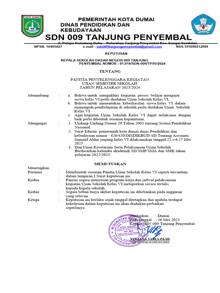 SK Panitia - Pengawas Us 2022.2023 | PDF