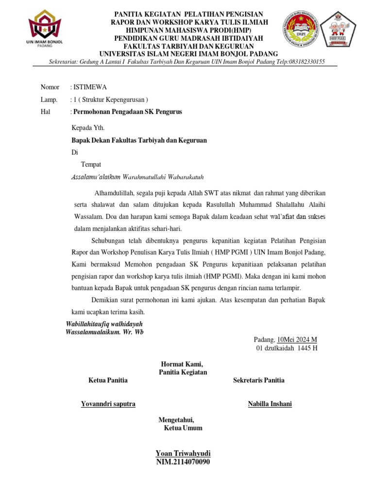 Permohonan SK Panitia Workshop | PDF