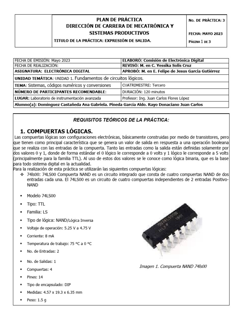 Práctica de Compuertas Lógicas y Álgebra Booleana | PDF | Puerta lógica | Álgebra de Boole