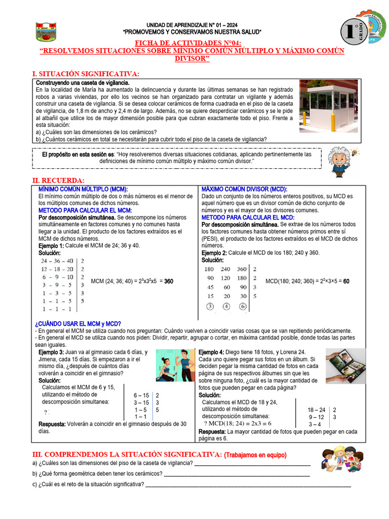Ficha 4-1ero-Ua1-2024 | PDF | Aritmética | Teoría de los números
