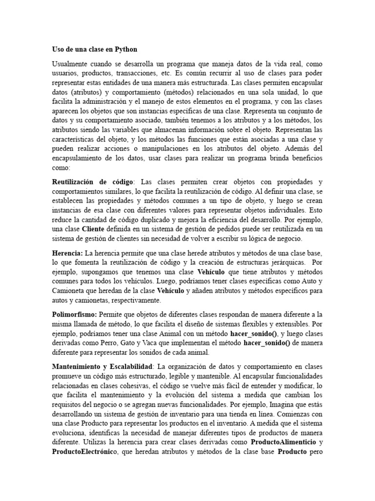 Uso de Una Clase en Python | PDF | Objeto (informática) | Clase ... Uso de Una Clase en Python | PDF | Objeto (informática) | Clase ...