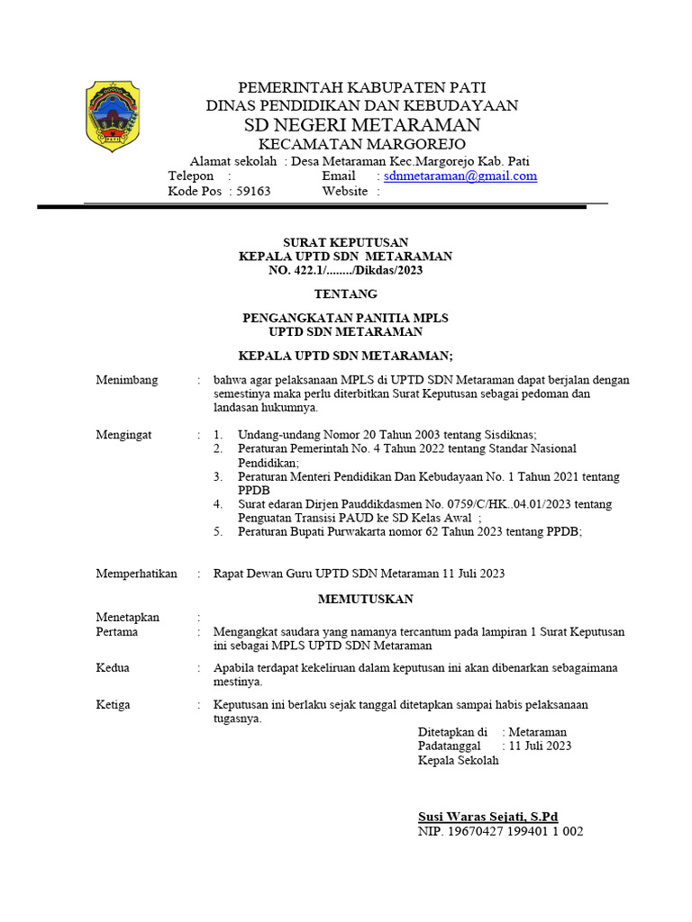 02 SK Panitia MPLS SDN METRAMAN | PDF