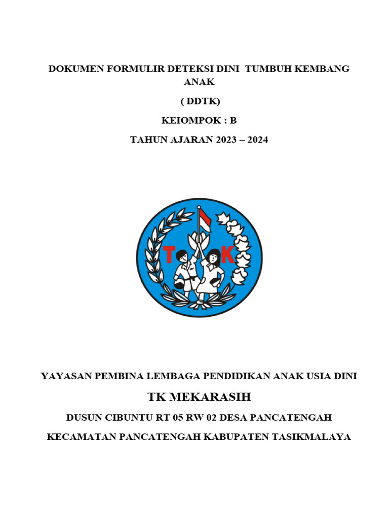 Formulir DDTK Anak 2023-2024 | PDF
