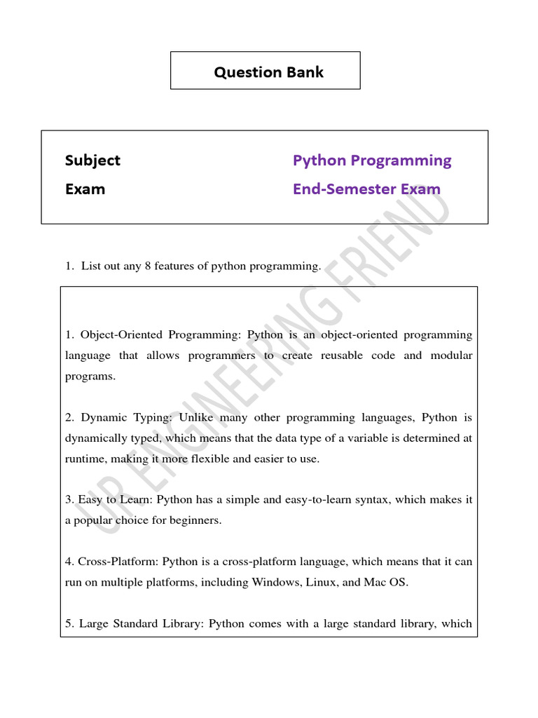 Python Question Bank With Answers - End Semester (By Ur Engineering ... Python Question Bank With Answers - End Semester (By Ur Engineering ...