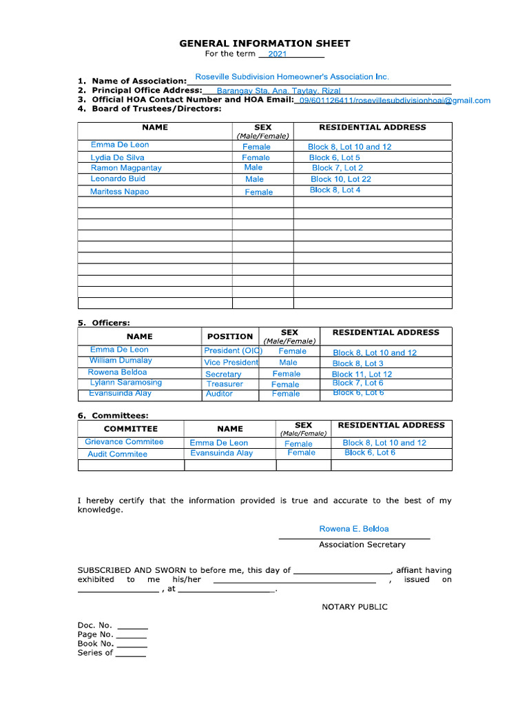 General Information Sheet - 2021 | PDF