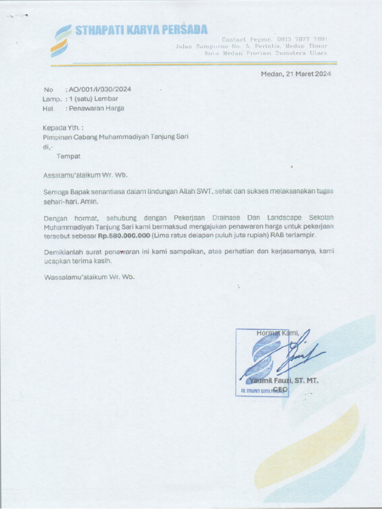 Surat Penawaran Pekerjaan Drainase Tanjung Sari | PDF