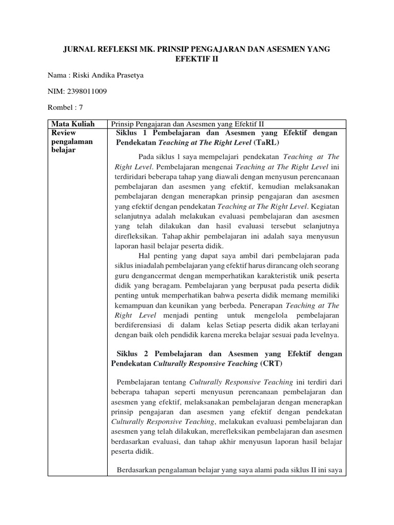 JURNAL REFLEKSI MK Asesmen 2 | PDF