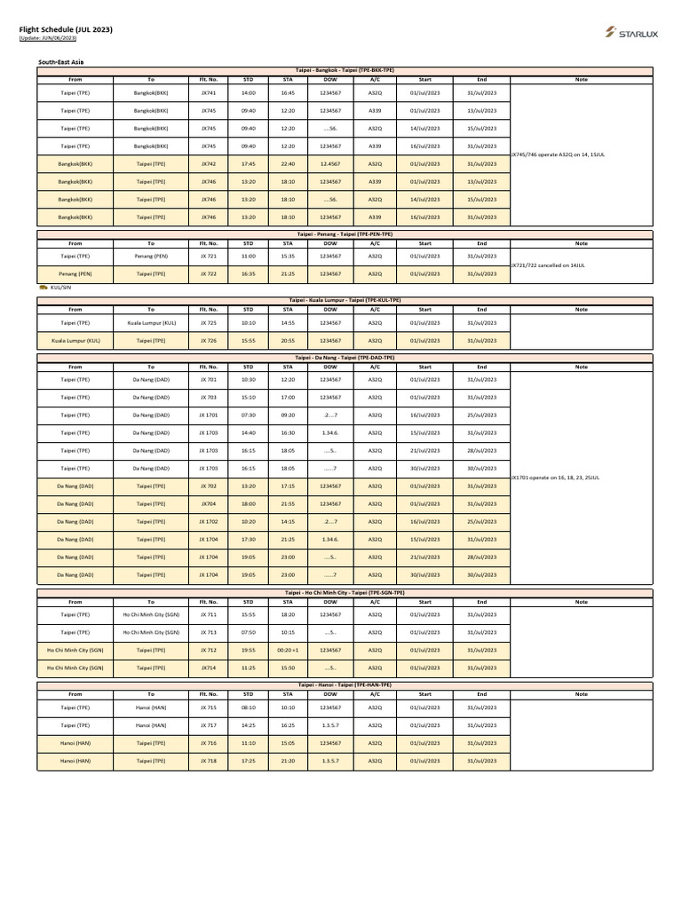 Flight Schedule (JUL 2023) | PDF | Science & Mathematics