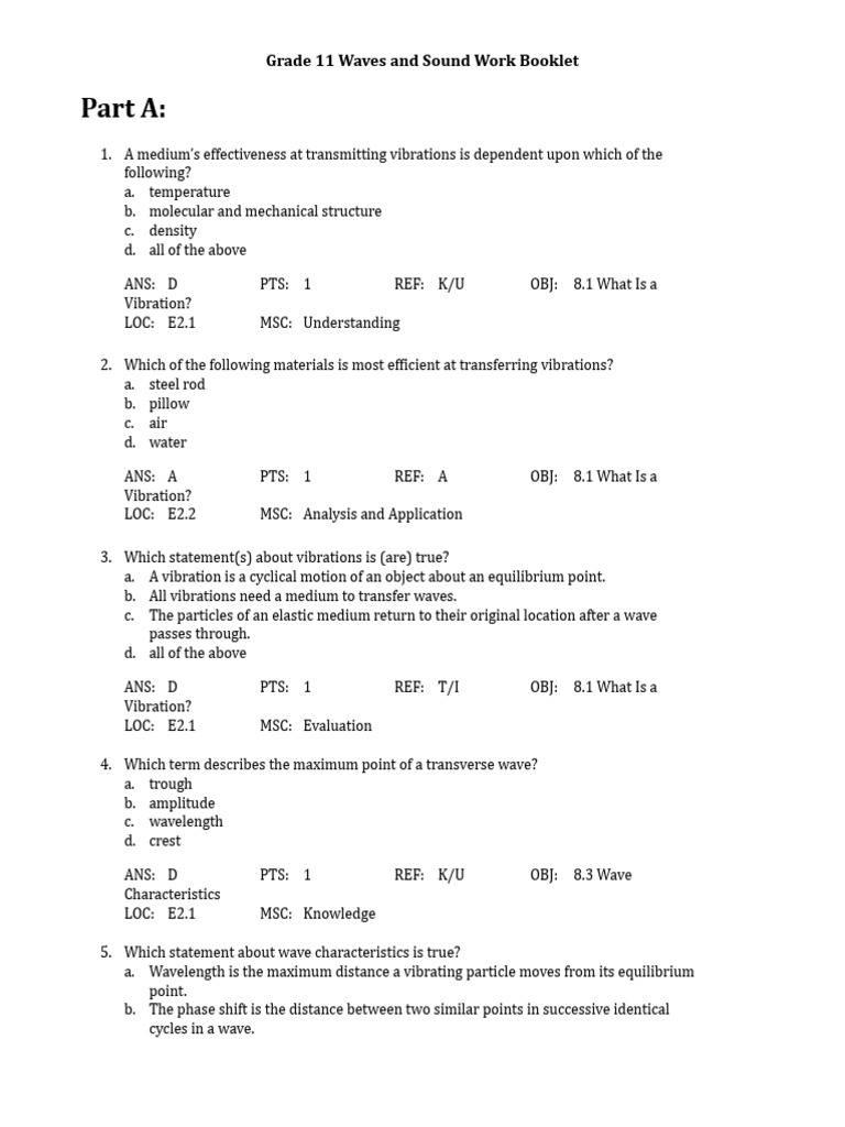 Grade 11 Waves and Sound Work Booklet and Answer Key | PDF | Waves ...