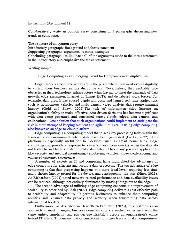 Writing Sample For Assignment 1 Opinion On New Trends in Computing RMM | PDF | Internet Of ...
