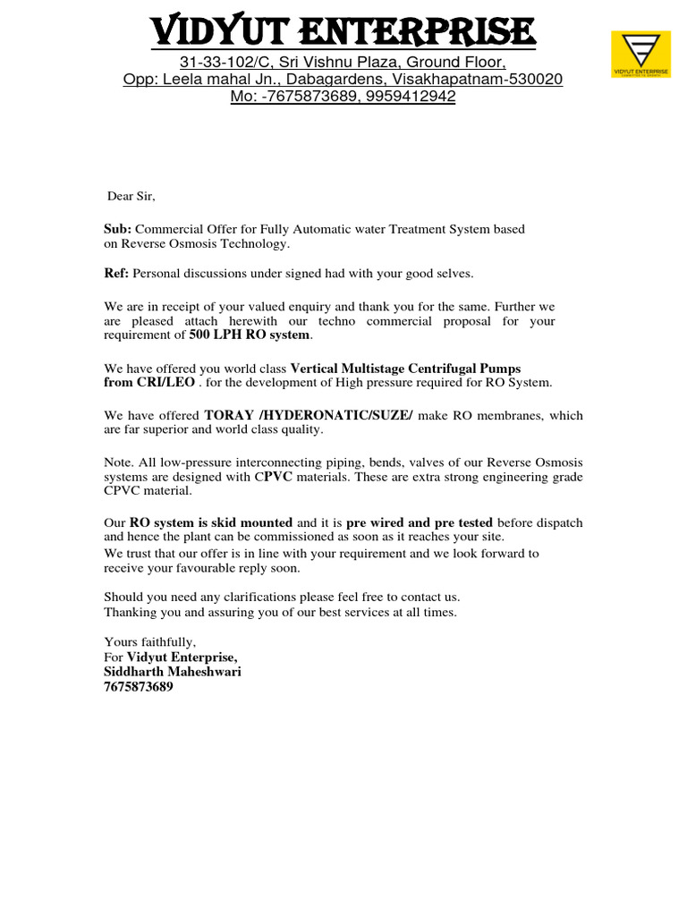 RO System Proposal for Riverlink Project | PDF | Pump | Chemical ...