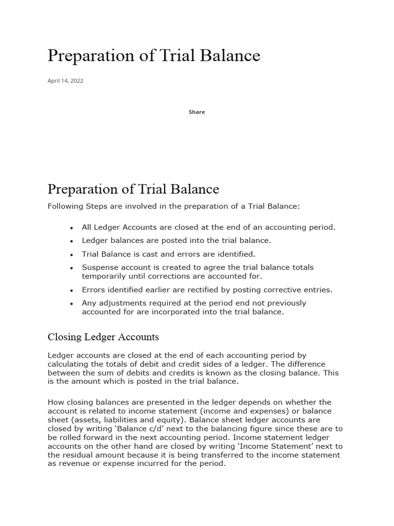Trial Balance | PDF | Debits And Credits | Business