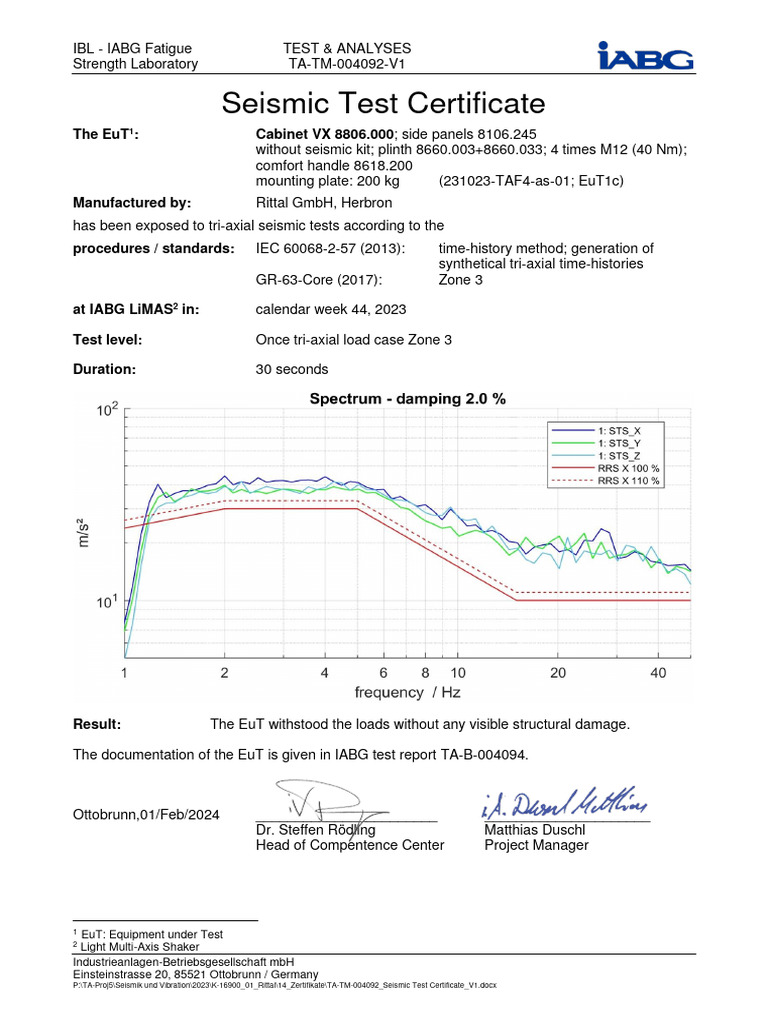 Seismic Test Certificate for Rittal Cabinet | PDF | Science ...