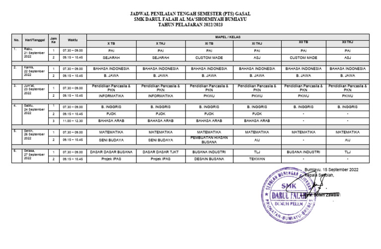 Jadwal PTS Gasal 2022-2023 | PDF