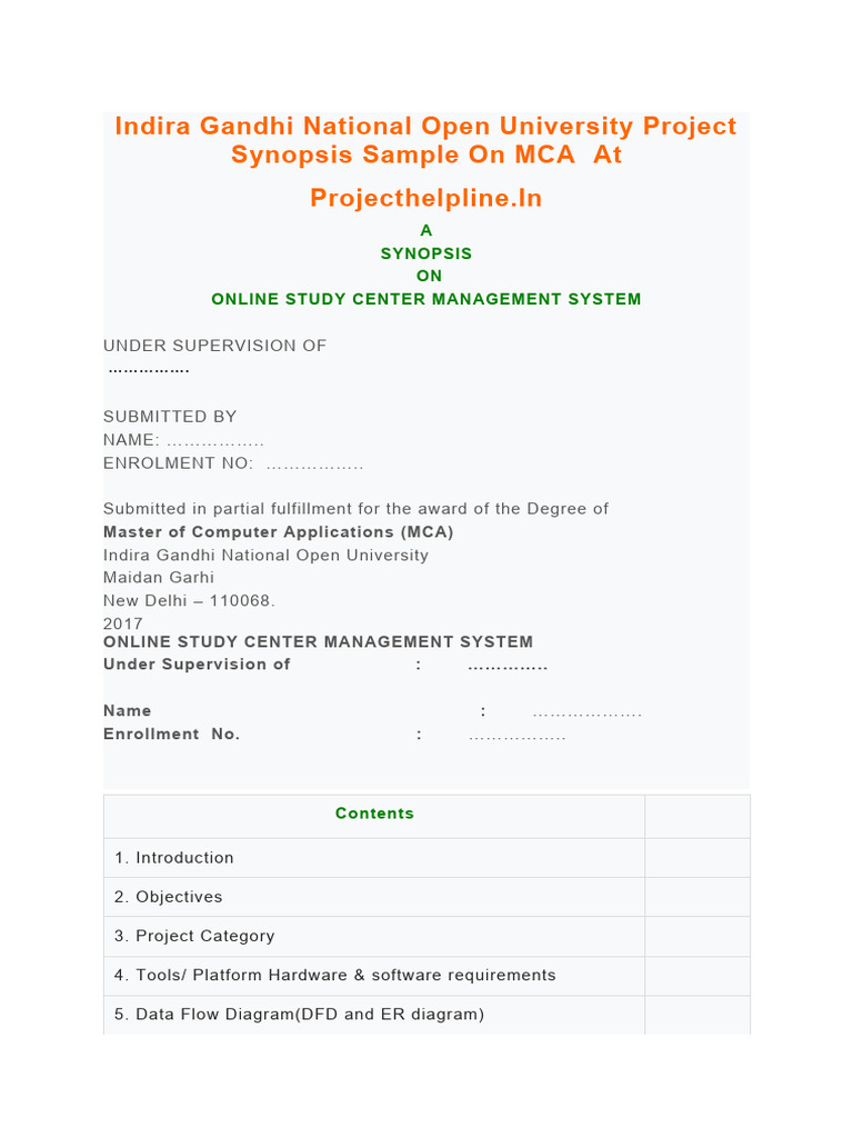 Indira Gandhi National Open University Project Synopsis Sample On MCA | PDF | Php | My Sql
