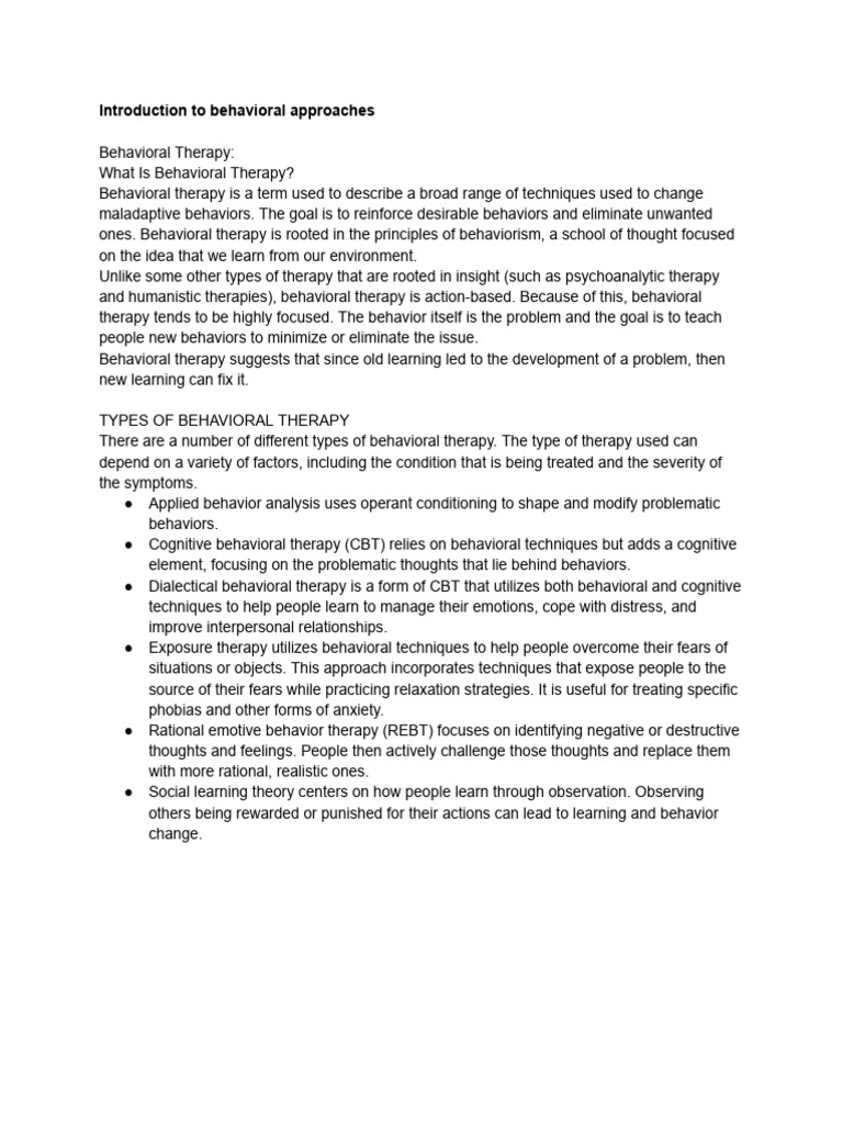 Overview of Behavioral Therapy Techniques | PDF | Behaviour Therapy ...