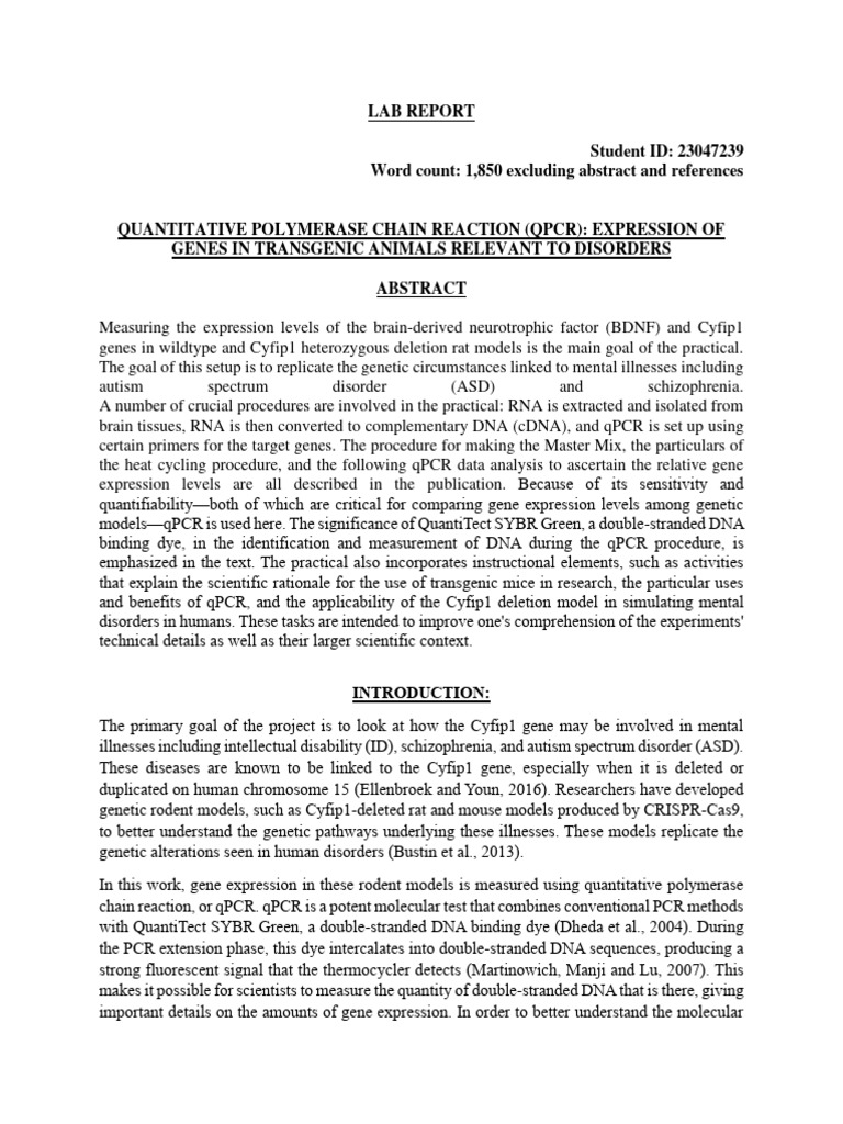 Lab Report (QPCR) .23047239 | PDF | Real Time Polymerase Chain Reaction ...