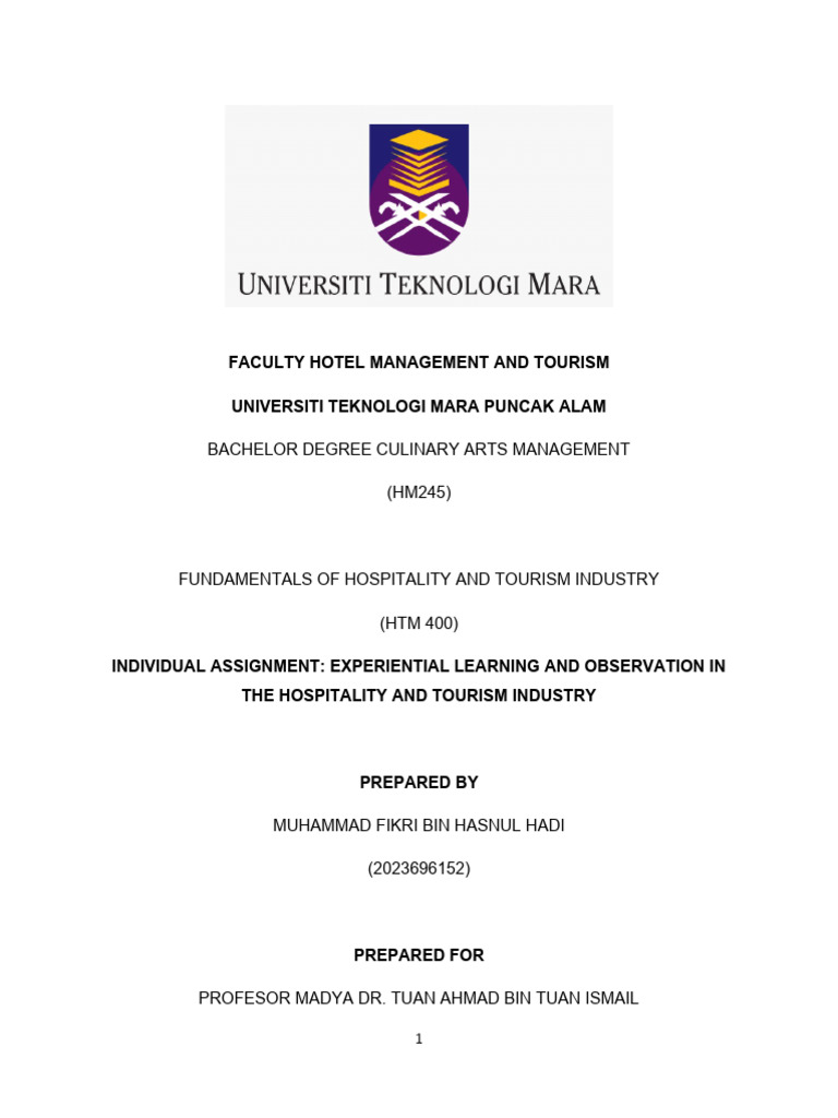 HTM 400 Indivudual Assignment | PDF | Tourism