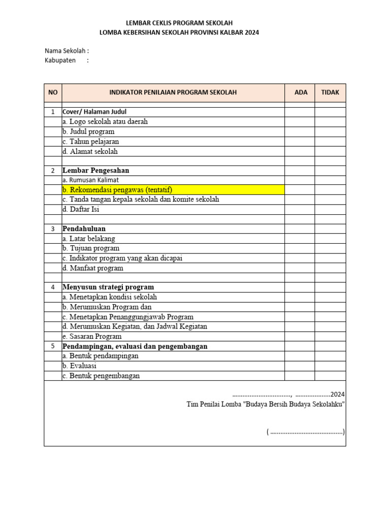 Lembar Ceklis Program Sekolah-Rev | PDF | Seni