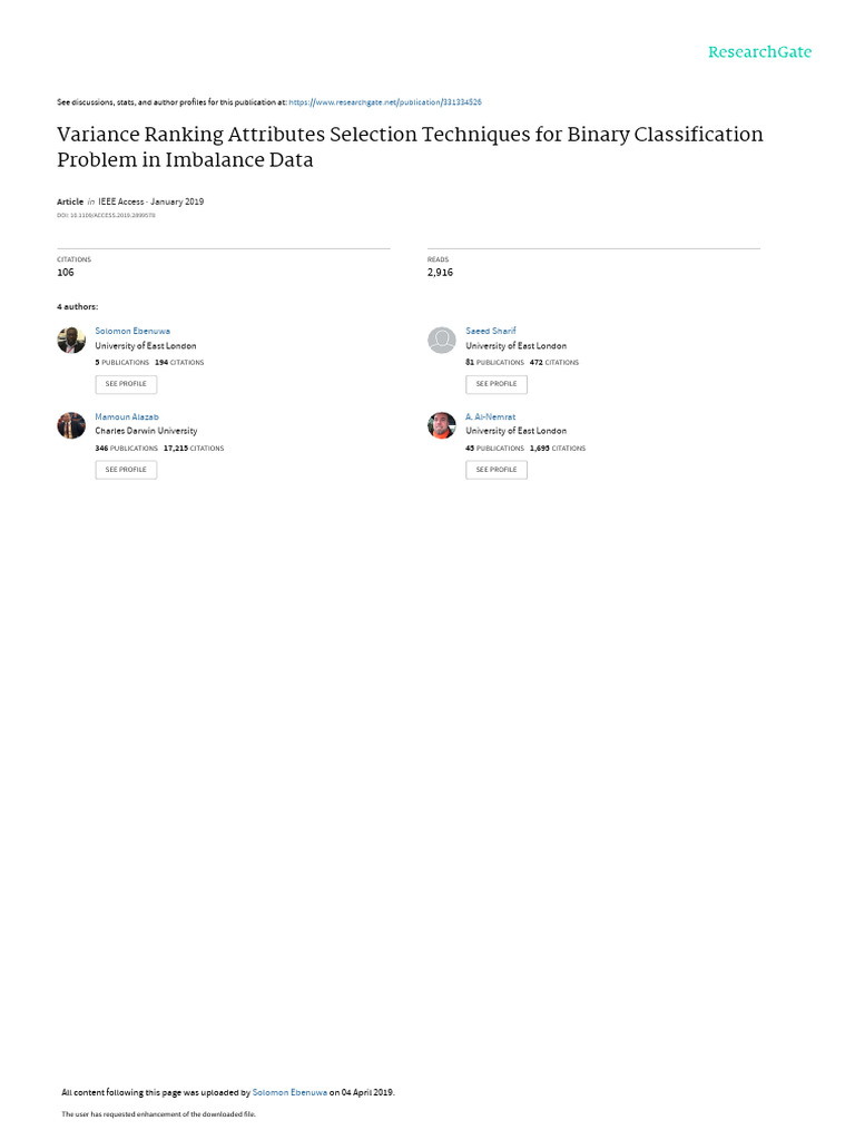 Variance Ranking Attributes Selection Techniquesfor Binary ...