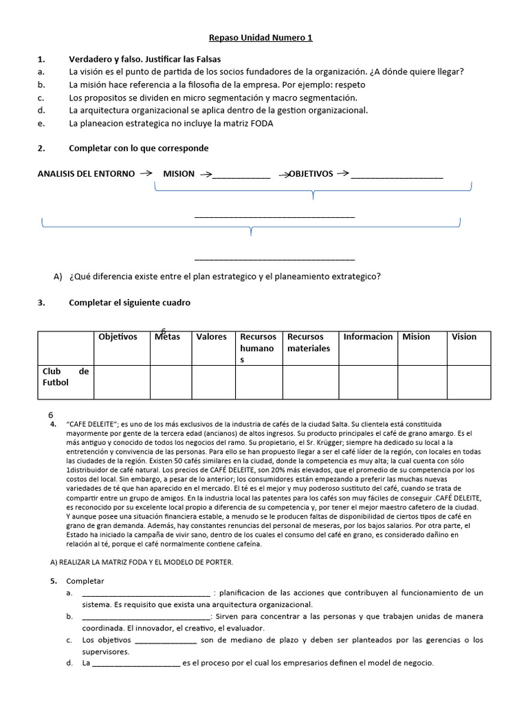 Repaso Evaluacion Unidad 1 Parte 1 | PDF | café | Business