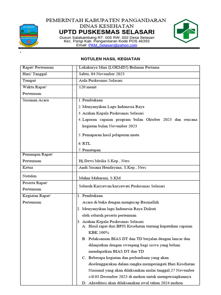 Notulen Lokbul November 2023 | PDF | Karier & Perkembangan