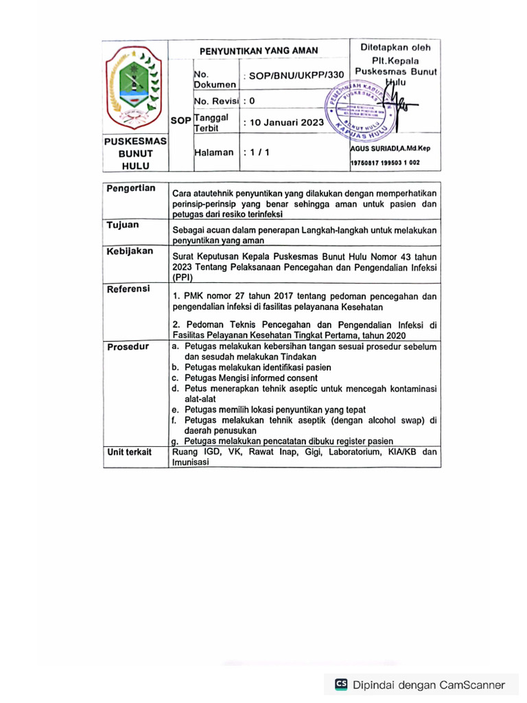 5.5.3.a. SOP PENYUNTIKAN YANG AMAN | PDF