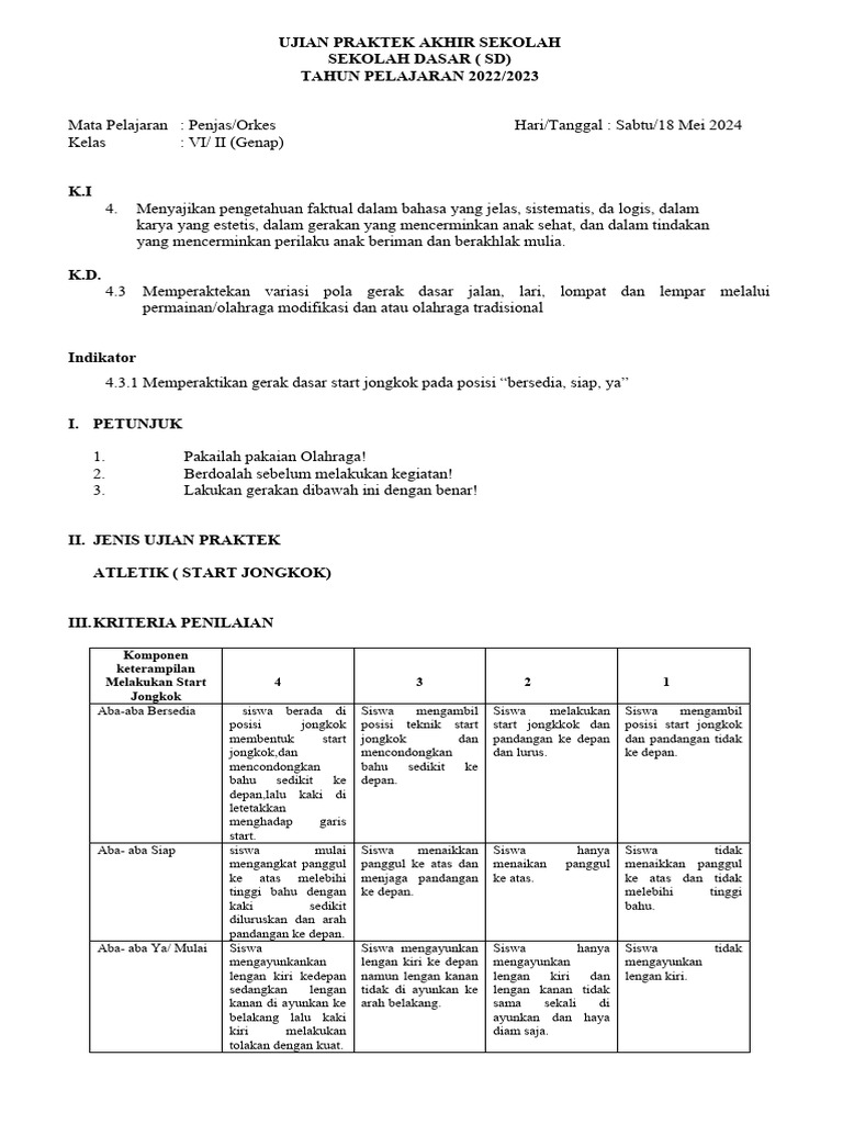 Ujian Praktek Pjok Kelas 6 Irhash | PDF