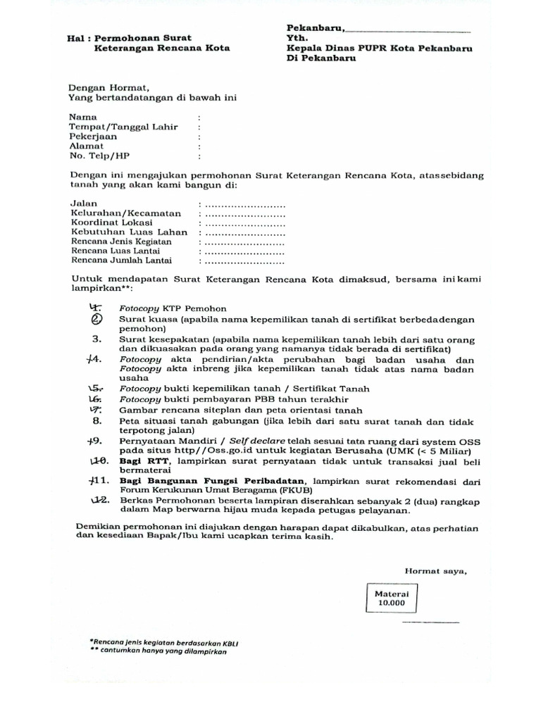 Template Permohonan KRK Kota | PDF