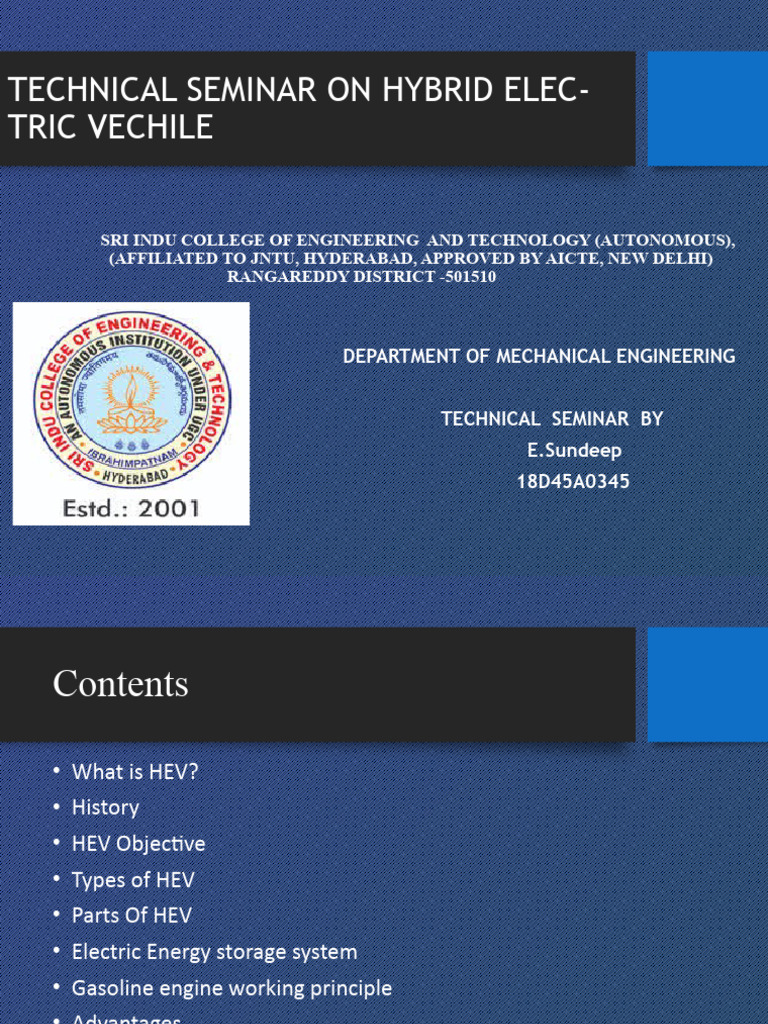 Technical Seminar | PDF | Hybrid Electric Vehicle | Electric Vehicle