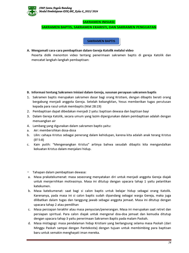 23 24 MODUL AGAMA 8 - Sakramen Inisiasi | PDF | Agama & Spiritualitas