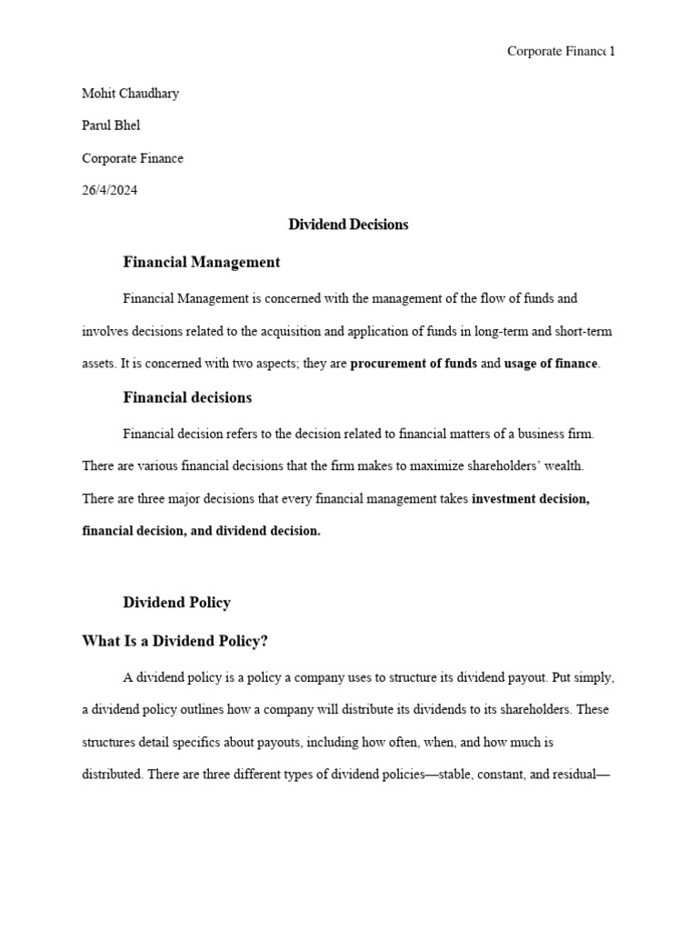 Dividend Decision by Organizations | PDF | Dividend | Financial Economics