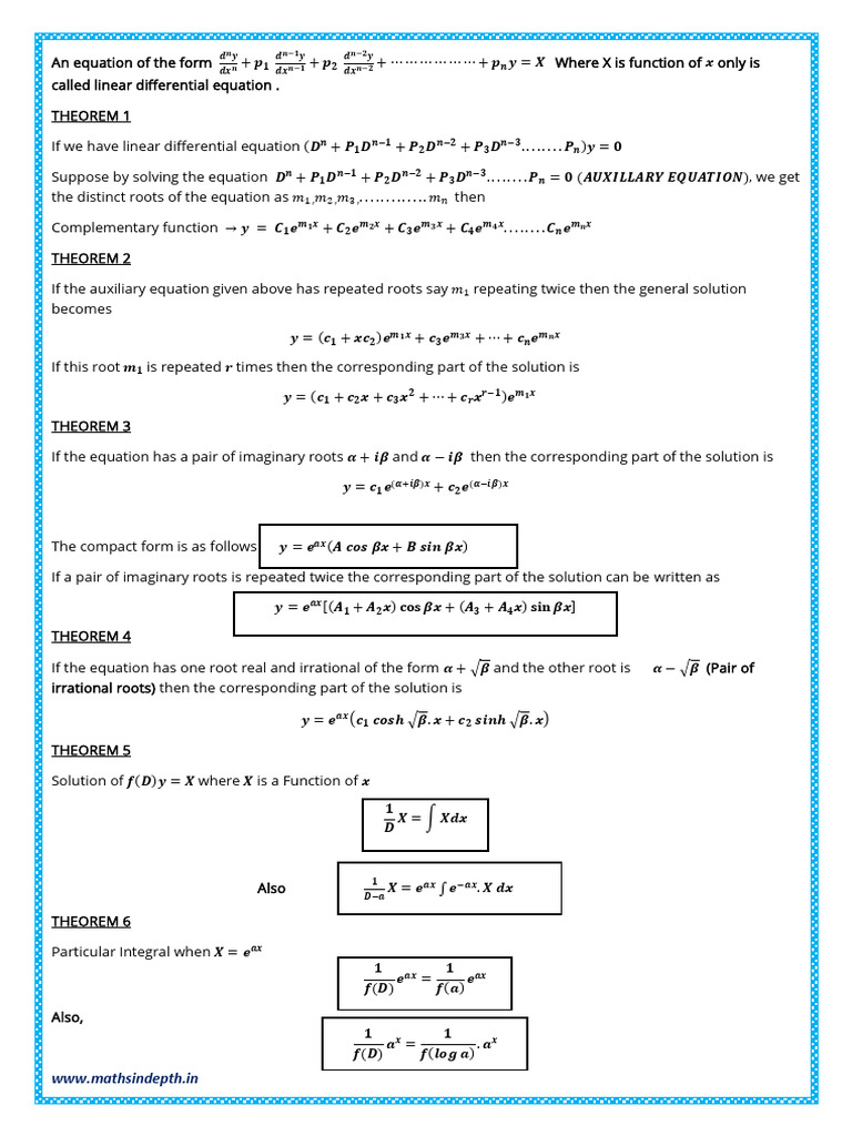 All Concepts in Linear Differential Equation | PDF | Equations | Applied Mathematics