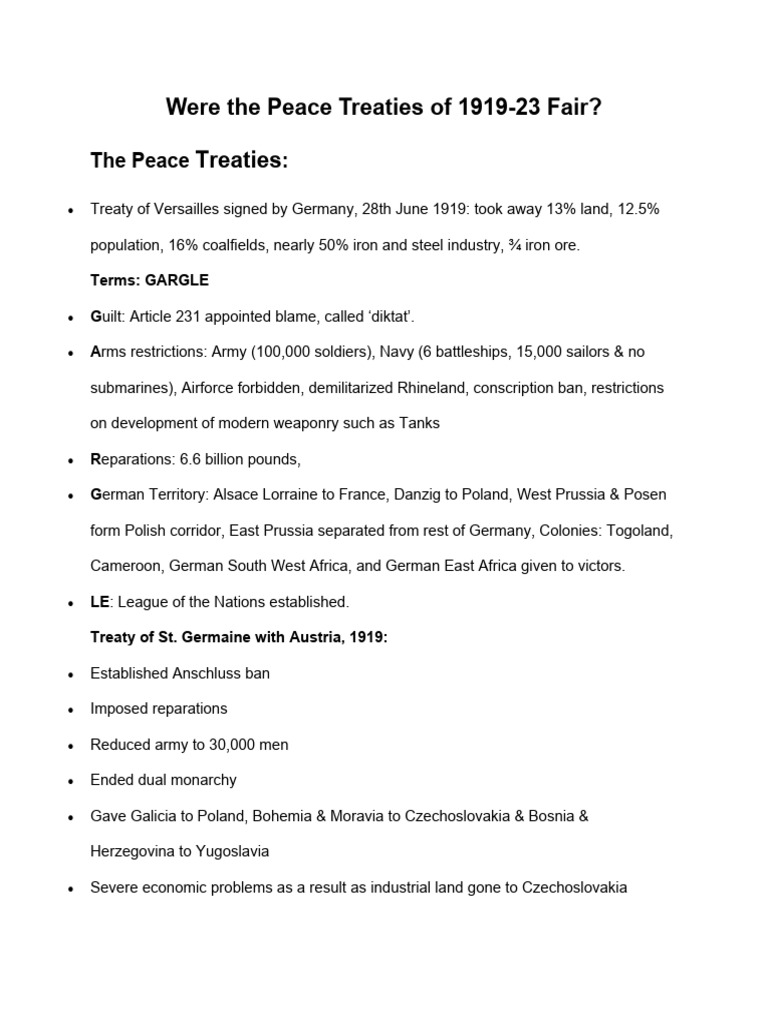 Were The Peace Treaties Fair | PDF | Treaty Of Versailles | Weimar Republic
