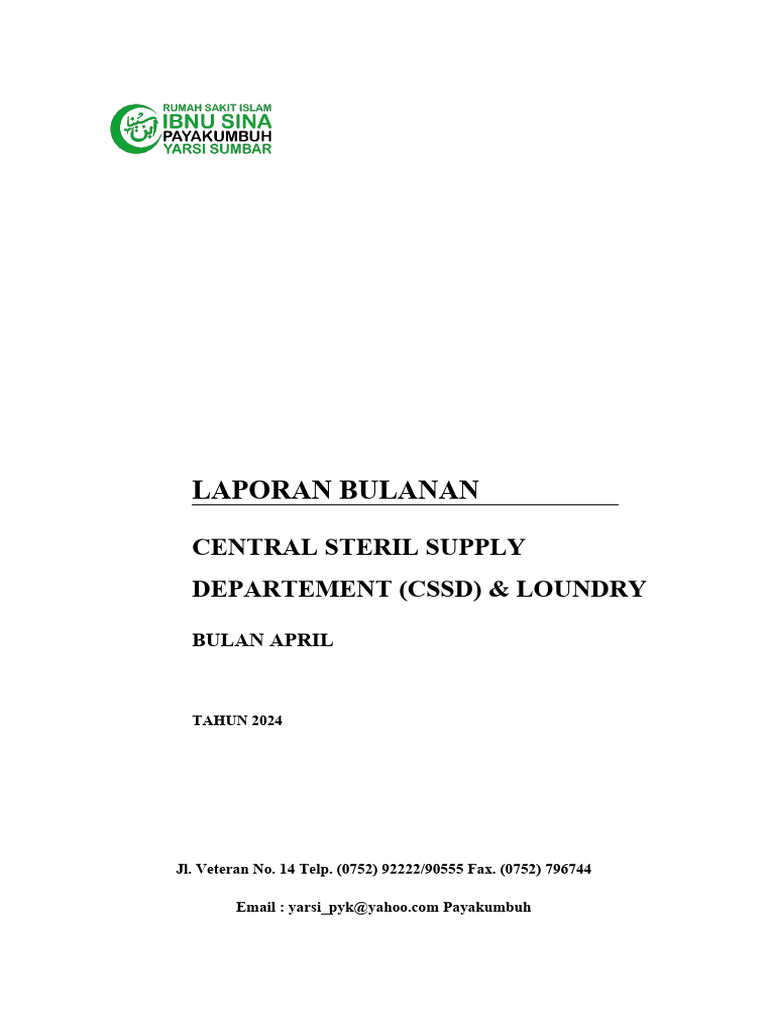 Laporan - CSSD - Dan - Loundry - April 2024 | PDF