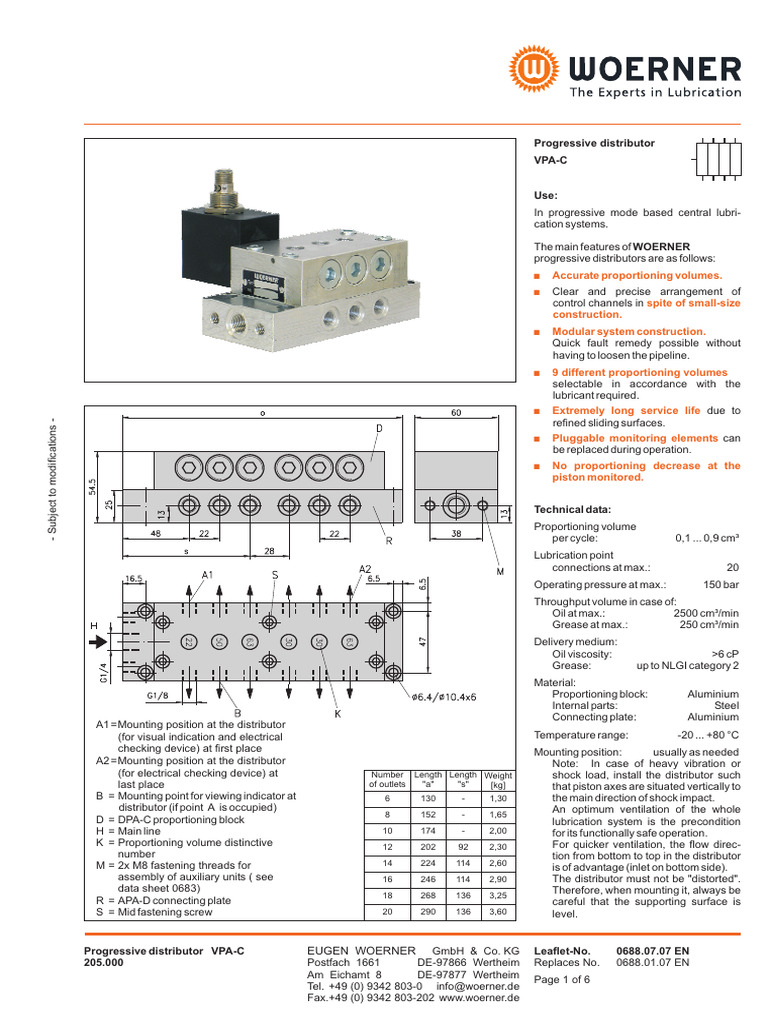 Woerner Vpa C Progressive Distributor 447575 | PDF | Mechanical ...