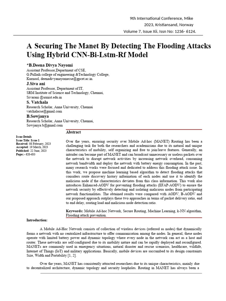 A Securing The Manet By Detecting The Flooding Attacks Using Hybrid Cnn