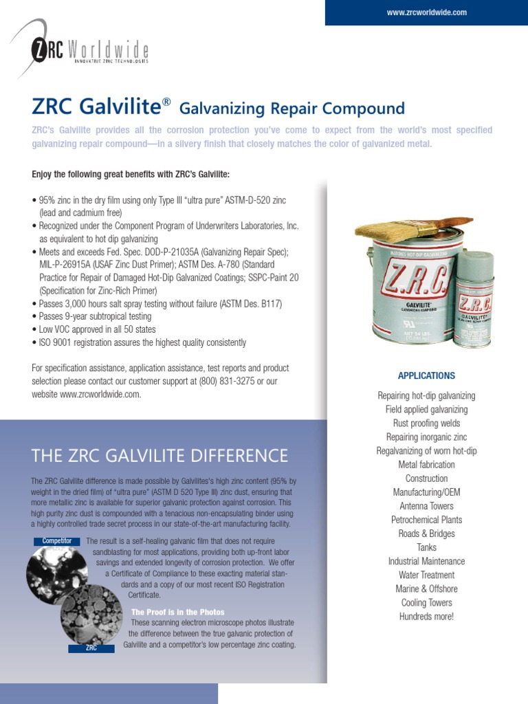 ZRC GALVILITE Galvanizing Repair Compound | PDF | Galvanization ...