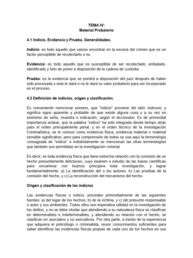 TEMA IV - Material Probatorio | PDF | Testigo experto | Ciencia forense