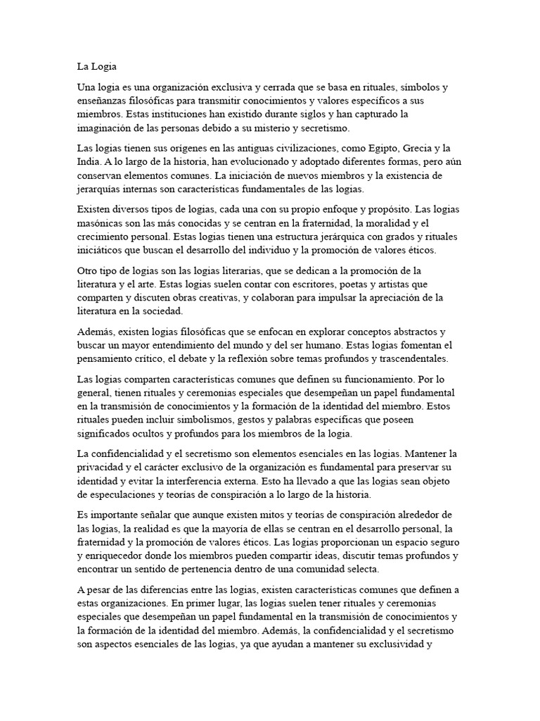 Logias: Historia, Tipos y Misterios | PDF | Rituales | Sociedad
