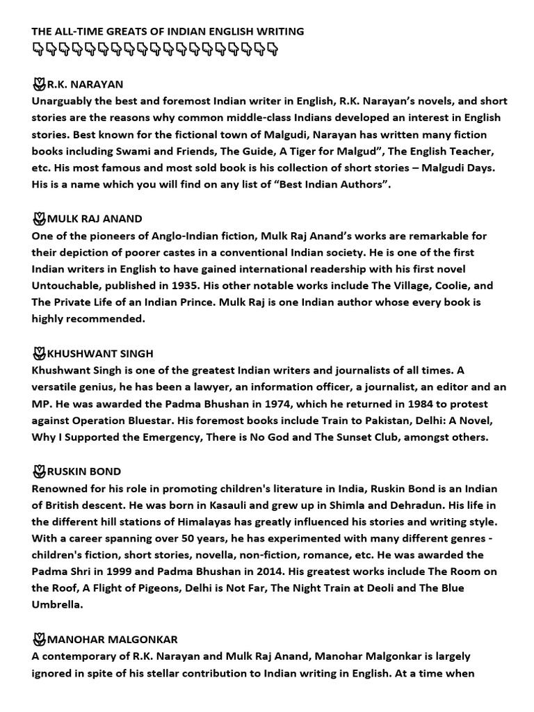 Top Indian Writers in English Literature | PDF | Swami Vivekananda